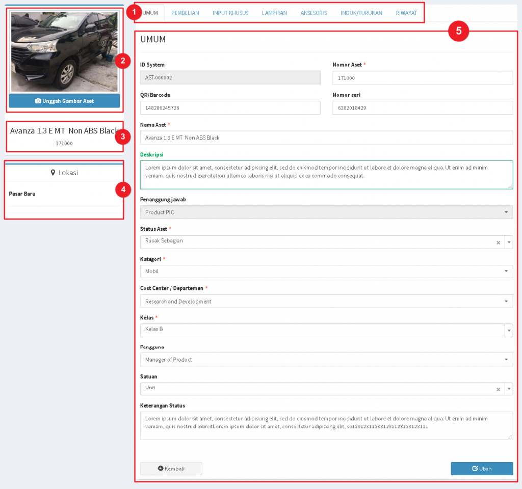 Pengubahan Detail Aset – Panduan AsetKita