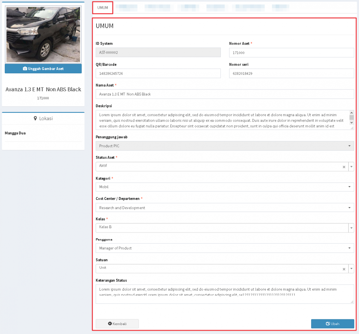 Pengubahan Detail Aset – Panduan AsetKita